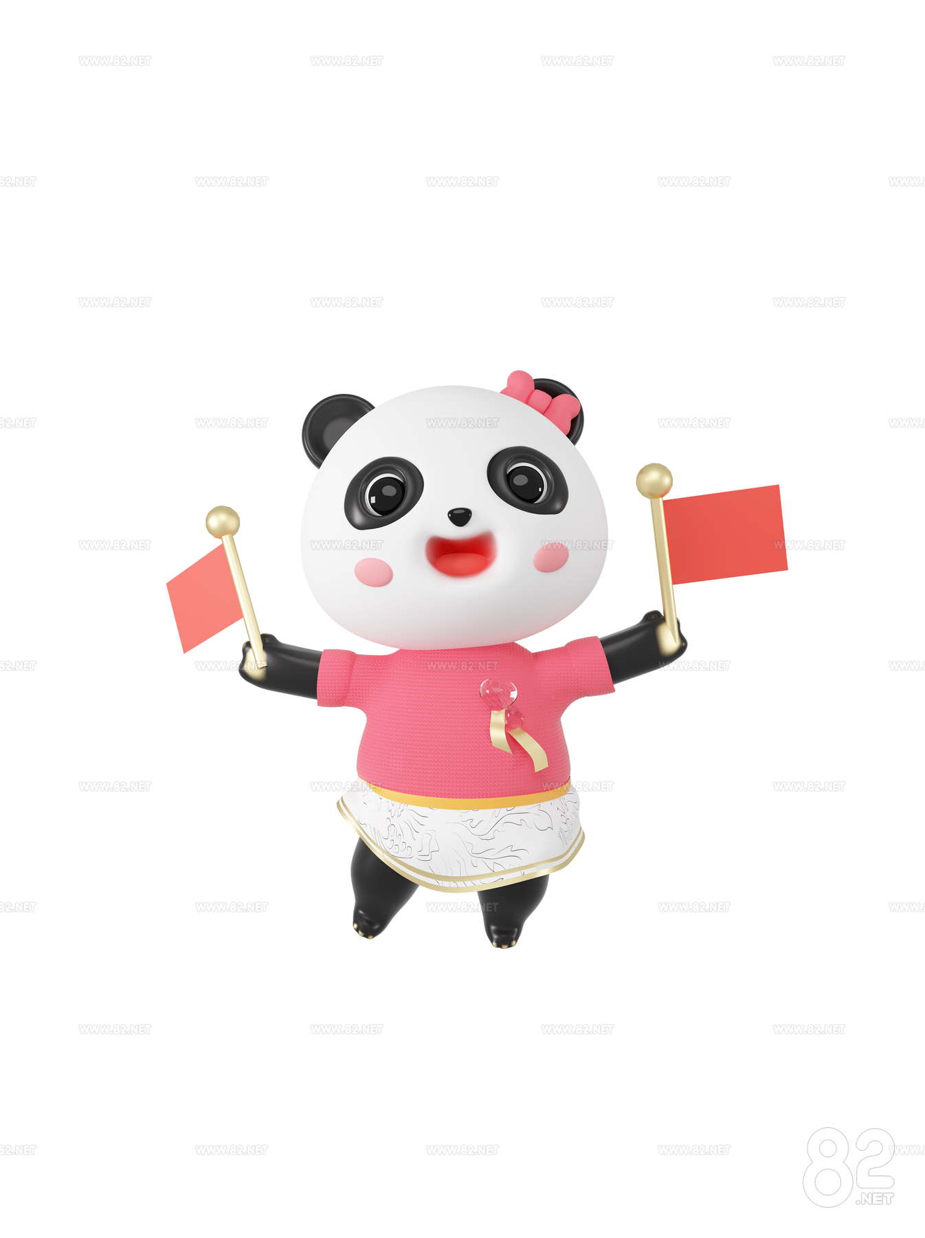 Flag with both hands Panda National Day mascot 3d Model c4d | 82Models