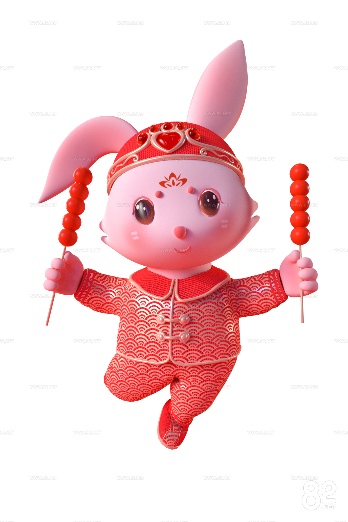 New Year Chinese style 3D pink rabbit holding sugar gourd animal model ...