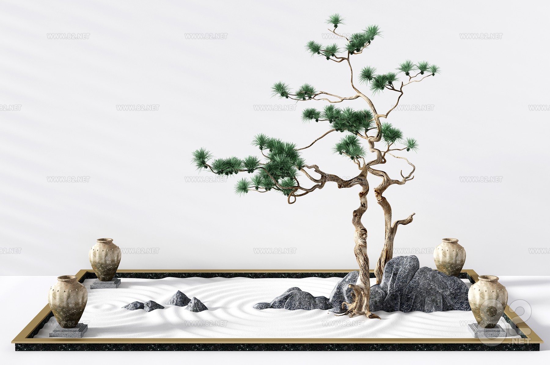 New Chinese style landscape sketch landscape tree rockery stone 3d Model max | 82Models