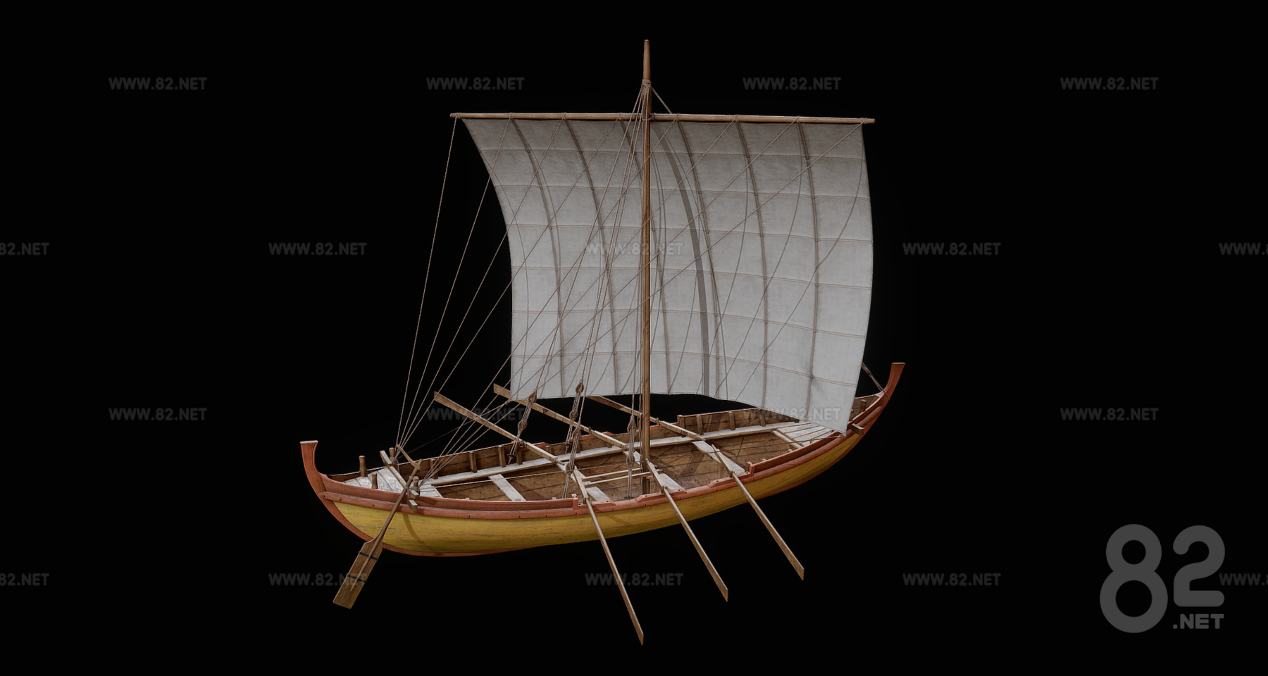 Sailing wooden boat 3d Model fbx max ma/mb obj 贴图 | 82Models