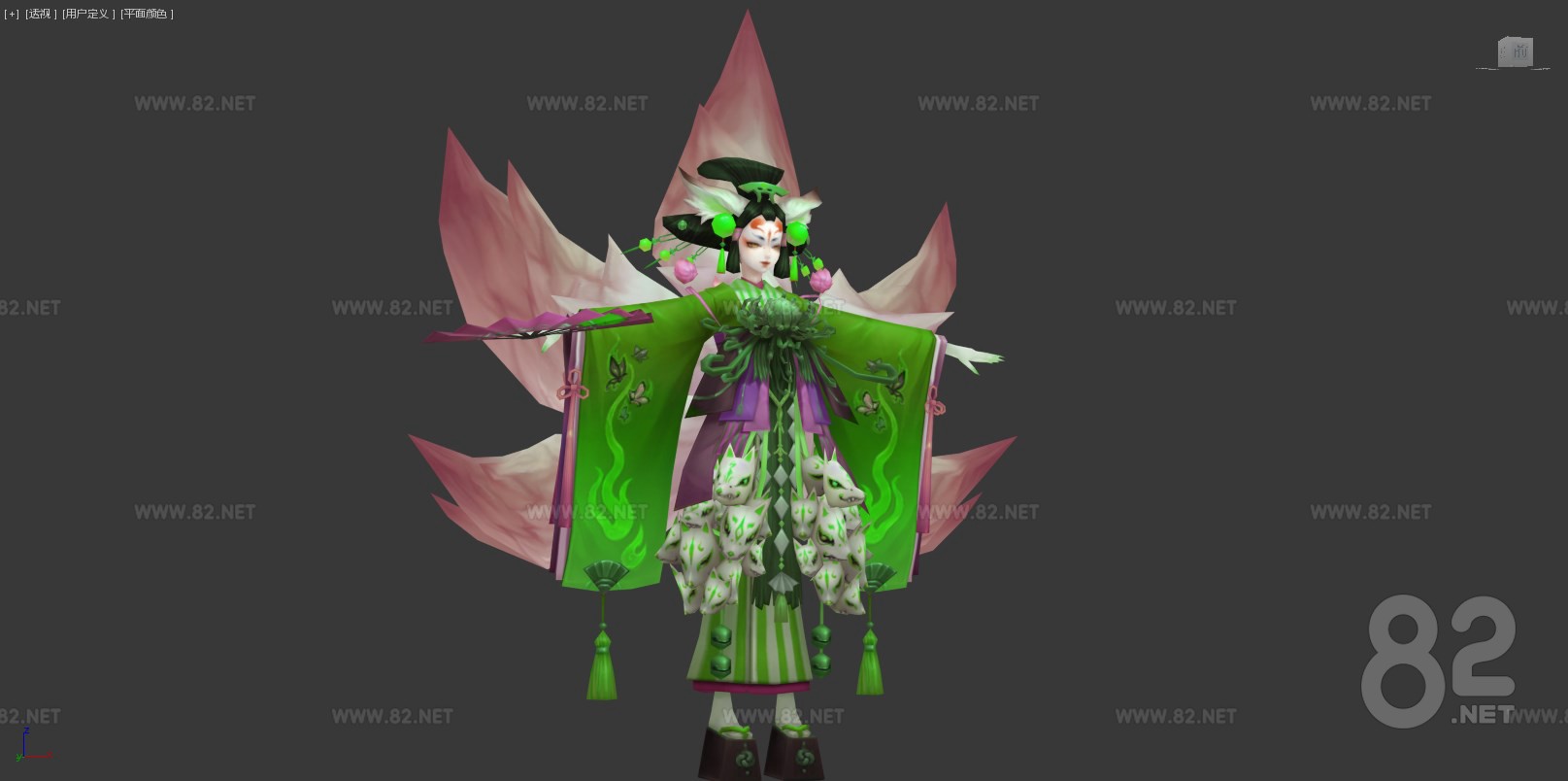 Green Japanese Nine-Tail Fox Fantasy 3d Model fbx | 82Models