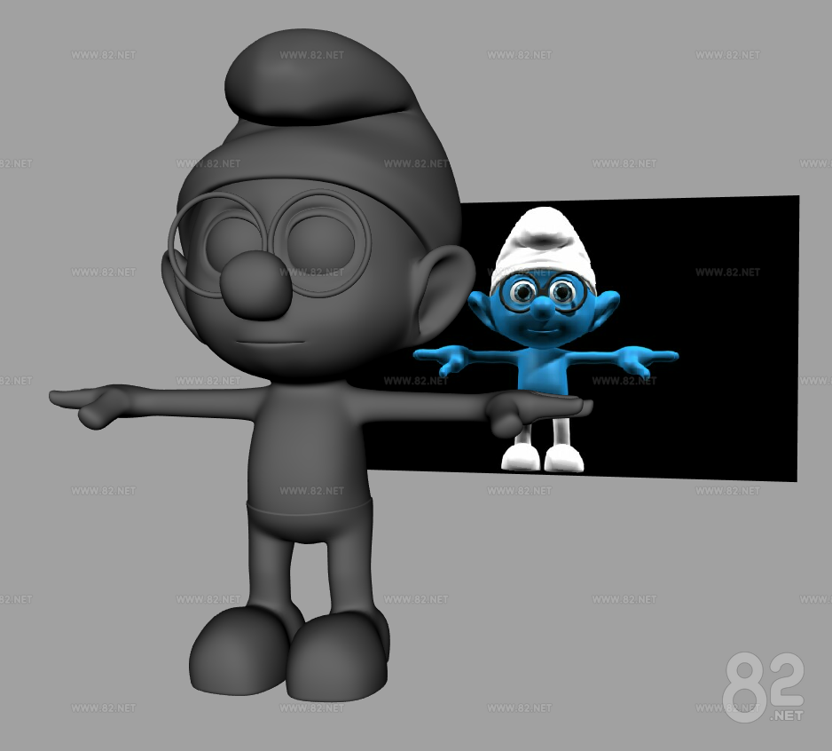 Ortho-side view modeling maya cartoon character Smurf model 3d Model ma ...