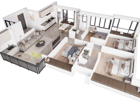 Modern Log Cream Indoor Aerial View Whole House Scheme download ...