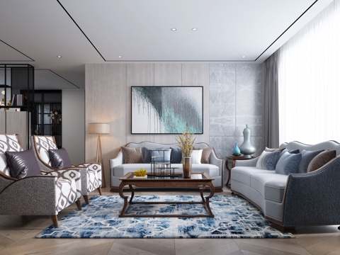 New Chinese Sofa Coffee Table Chandelier Decorative Cabinet Combination ...