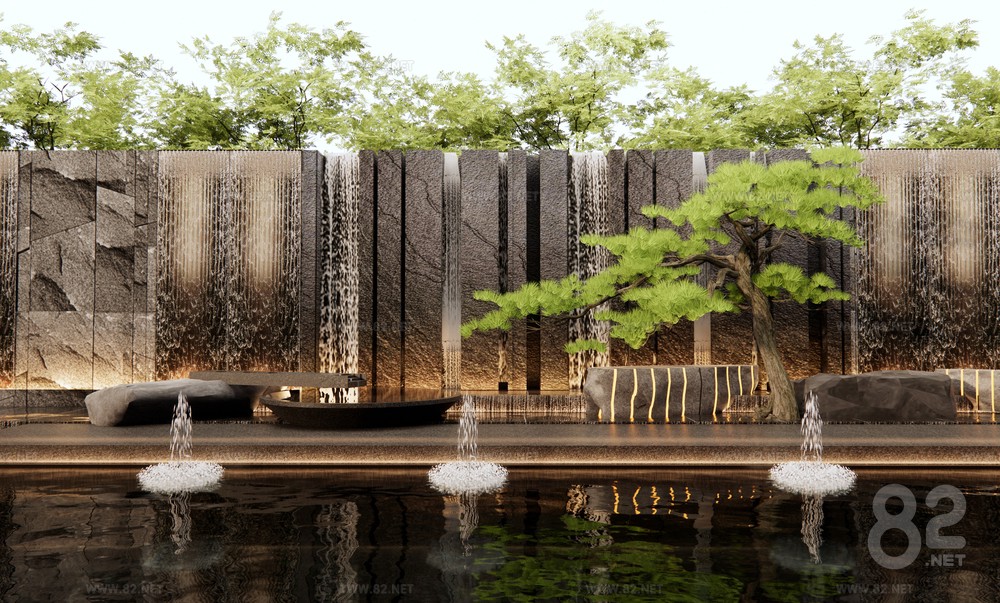 rockery waterscape courtyard sketch waterfall | 3Ds Max(.max) - 82Models