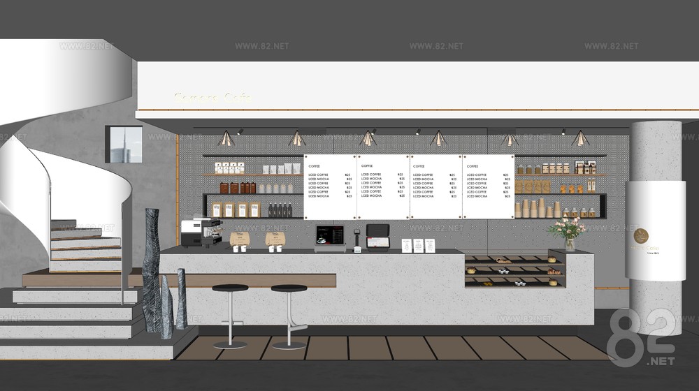 Cashier Cafe Sketchup Model | SketchUp(.skp) - 82Models