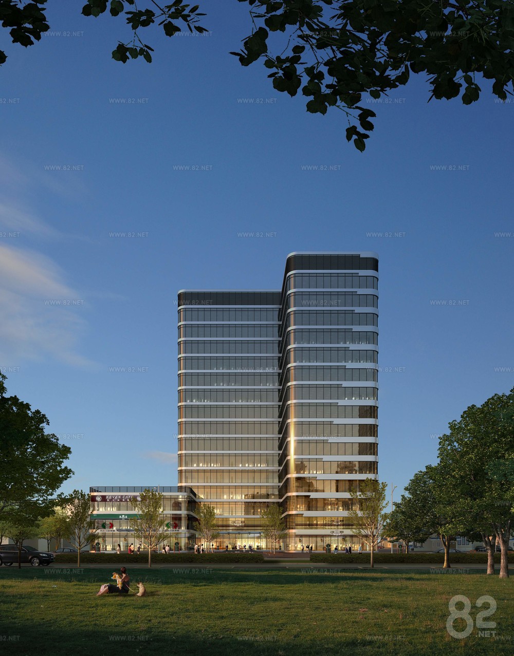 modern office building appearance night scene psd | 3Ds Max(.max ...