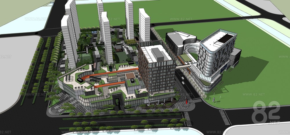 Aerial view of commercial complex | SketchUp(.skp) - 82Models