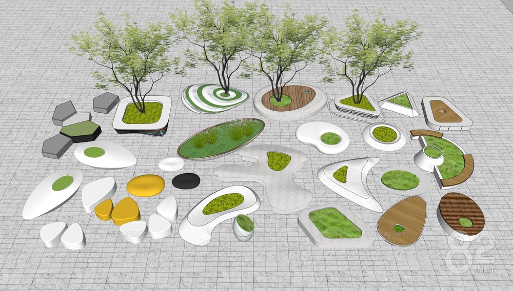 Modern Alien Landscape Tree Pool Seat | SketchUp(.skp) - 82Models