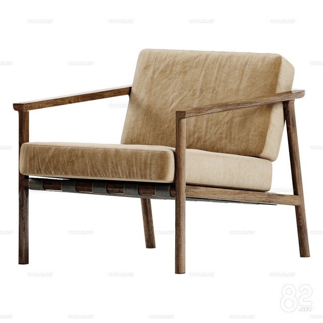 Simple Solid Wood Fabric Lounge Chair | 3Ds Max(.max) - 82Models