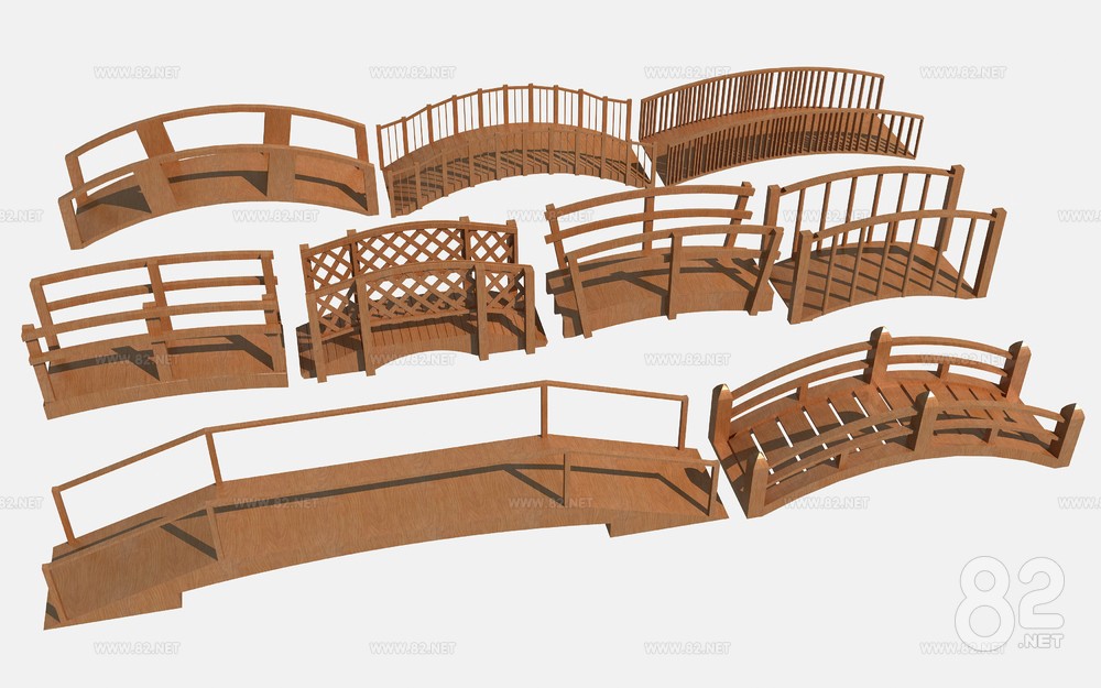 Arch Bridge Courtyard Wooden Bridge Components | 3Ds Max(.max) - 82Models