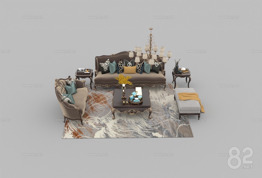 Retro creative multiplayer sofa combination | 3Ds Max(.max) - 82Models