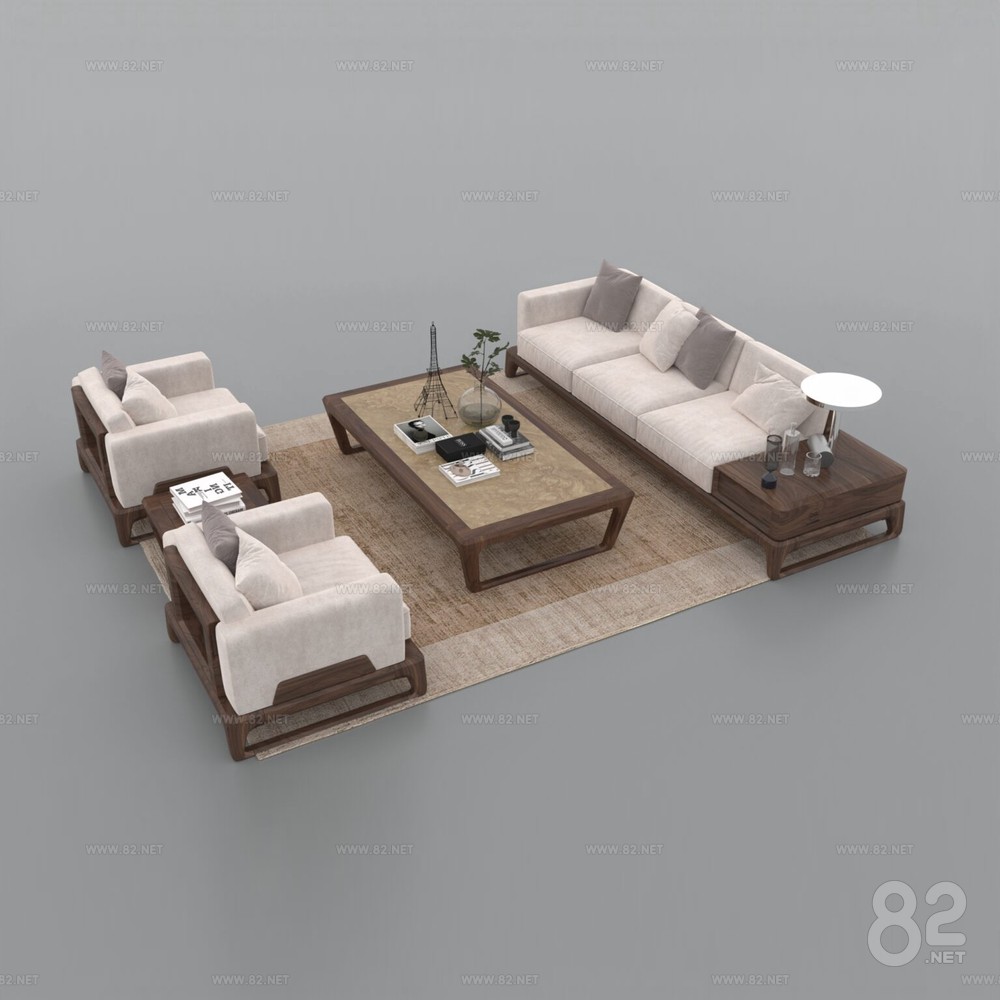 Vintage solid wood fabric multi-person sofa combination | 3Ds Max(.max) - 82Models
