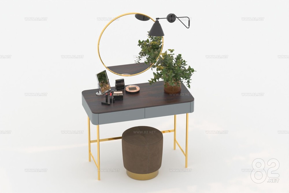 Affordable Luxury Style Stainless Steel Solid Wood Fabric Dressing Table | 3Ds Max(.max) - 82Models