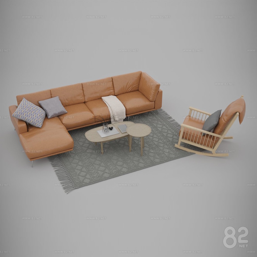 Nordic Creative Solid Wood Leather Multiplayer Sofa Combination Free | 3Ds Max(.max) - 82Models