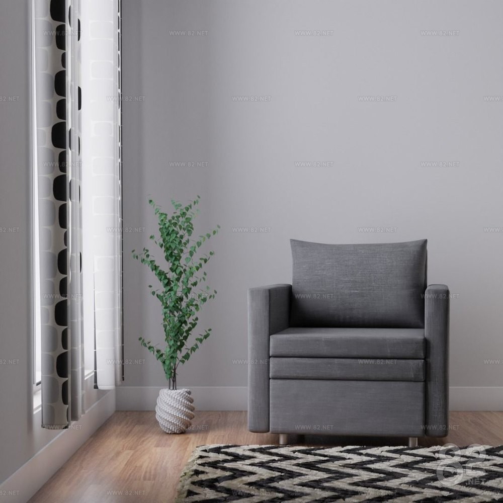 Simple Fabric Single Sofa | 3Ds Max(.max) - 82Models