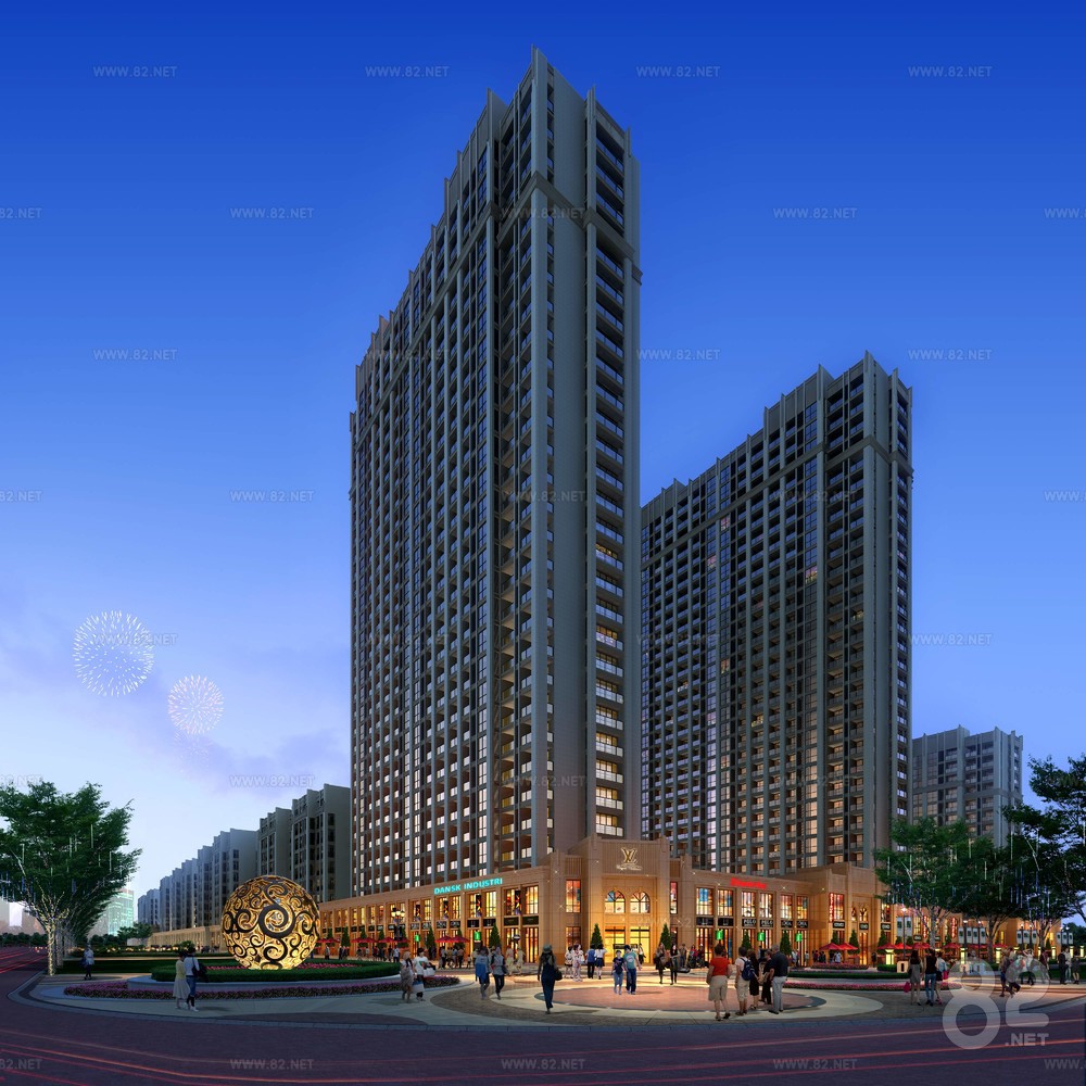 modern commercial building architectural exterior night landscape psd ...
