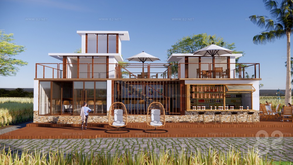 Appearance of restaurant building | SketchUp(.skp) - 82Models