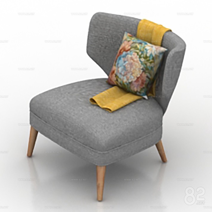 Nordic simple gray solid wood single sofa free | 3Ds Max(.max) - 82Models