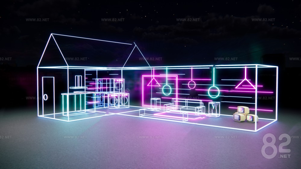Modern neon building beautiful Chen | SketchUp(.skp) - 82Models