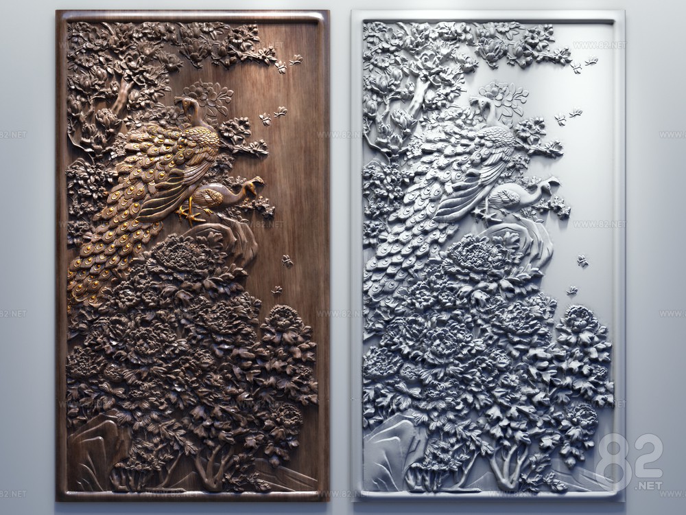 Neo-Chinese Style peacock wood carving relief | 3Ds Max(.max) - 82Models