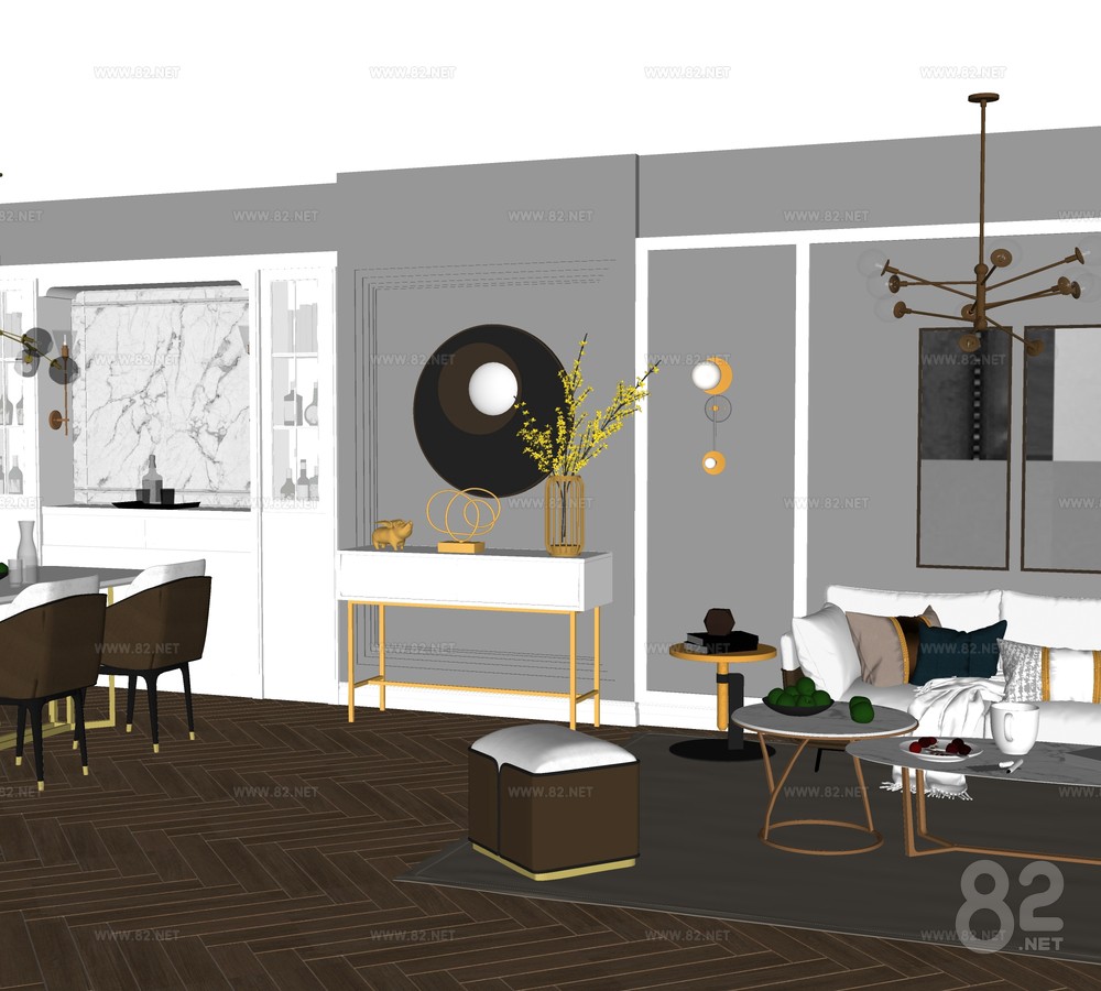 Modern Apartment Living&Dining Room Free | SketchUp(.skp) - 82Models