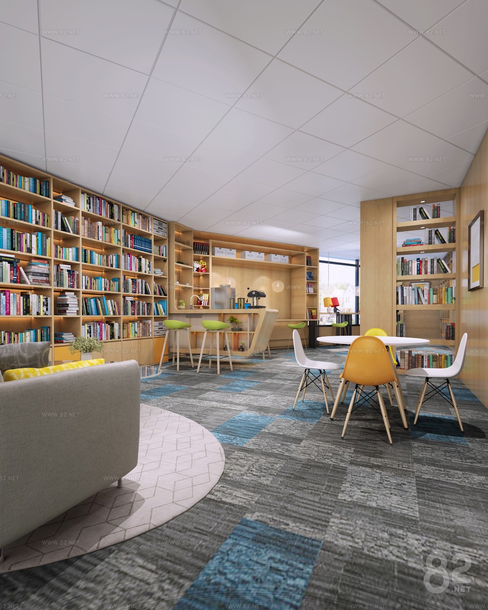 Modern Library Book Bar Reading Room | 3Ds Max(.max) - 82Models