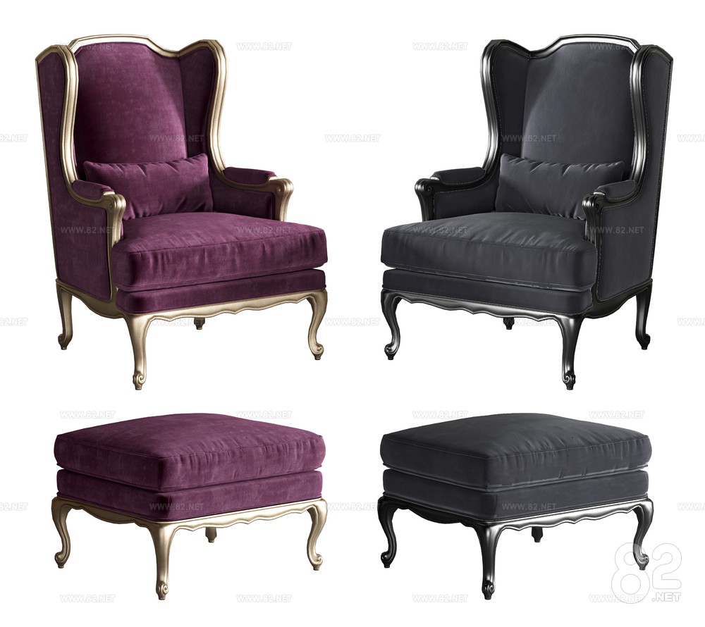 European-style leisure sofa chair stool | 3Ds Max(.max) - 82Models