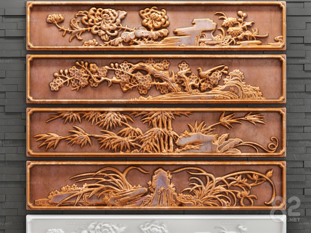 Neo-Chinese Style plum, orchid, bamboo and chrysanthemum wood carving ...