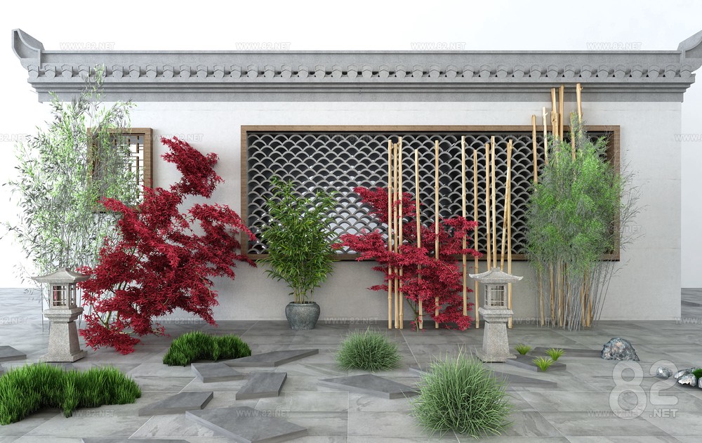 Neo-Chinese Style bamboo maple landscape sketch | 3Ds Max(.max) - 82Models