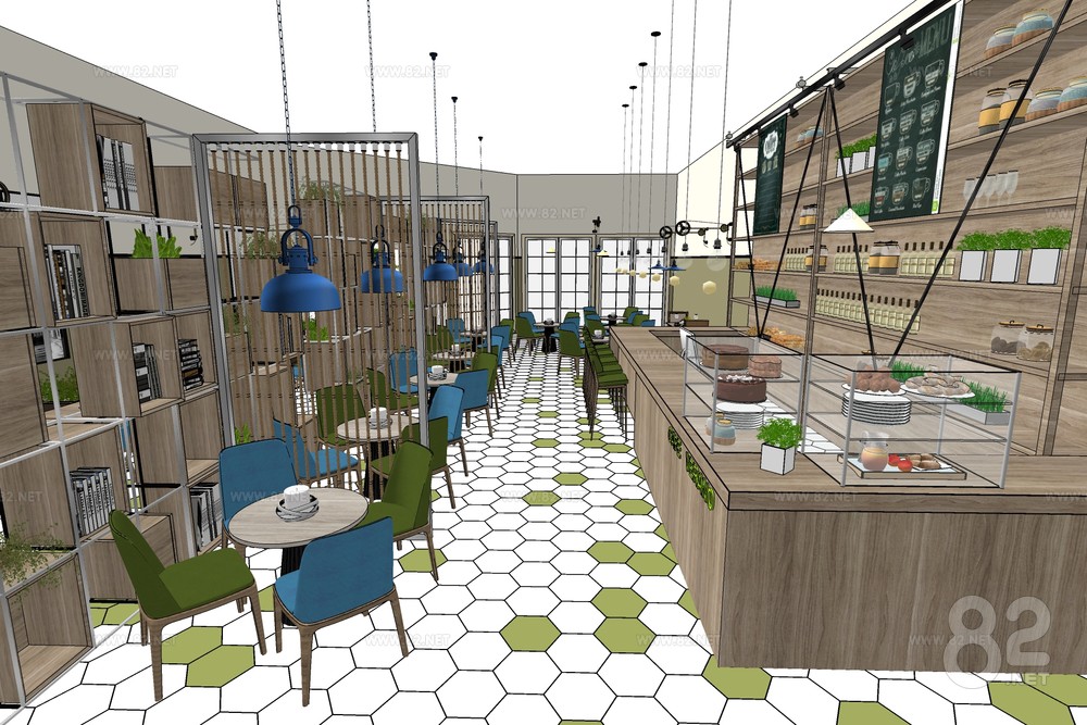 Industrial Wind Milk Tea Shop Free | SketchUp(.skp) - 82Models