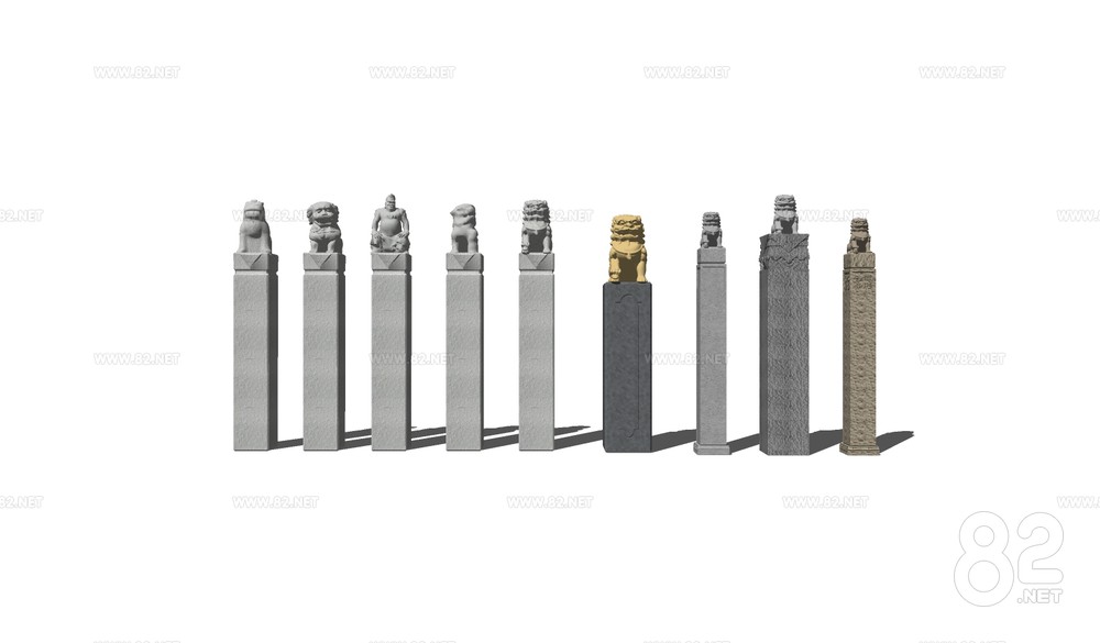 Chinese-style Horse-tied Pile Combination | SketchUp(.skp) - 82Models