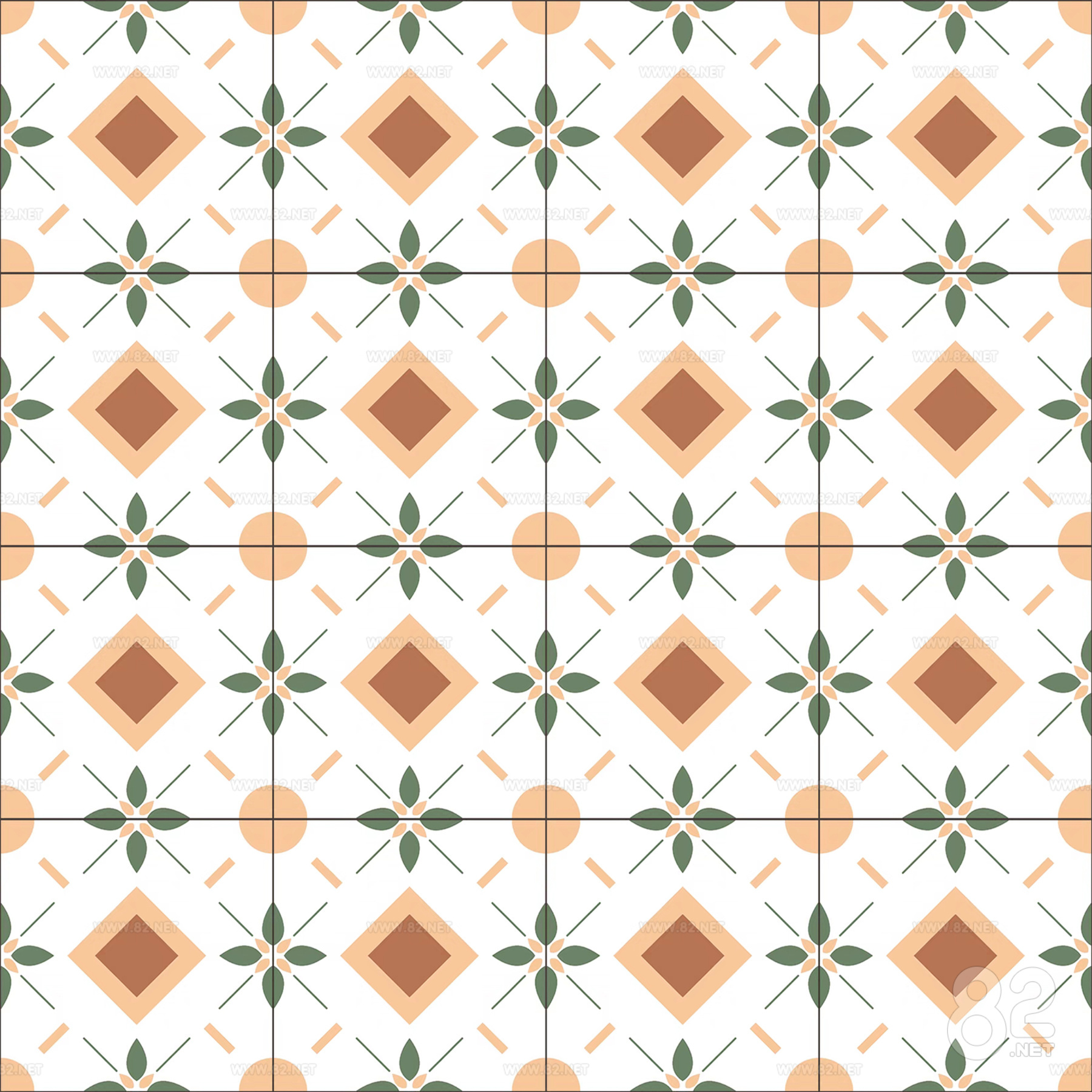 Nordic Style Refreshing Orange Pattern Vintage Tiles | Texture Maps ...