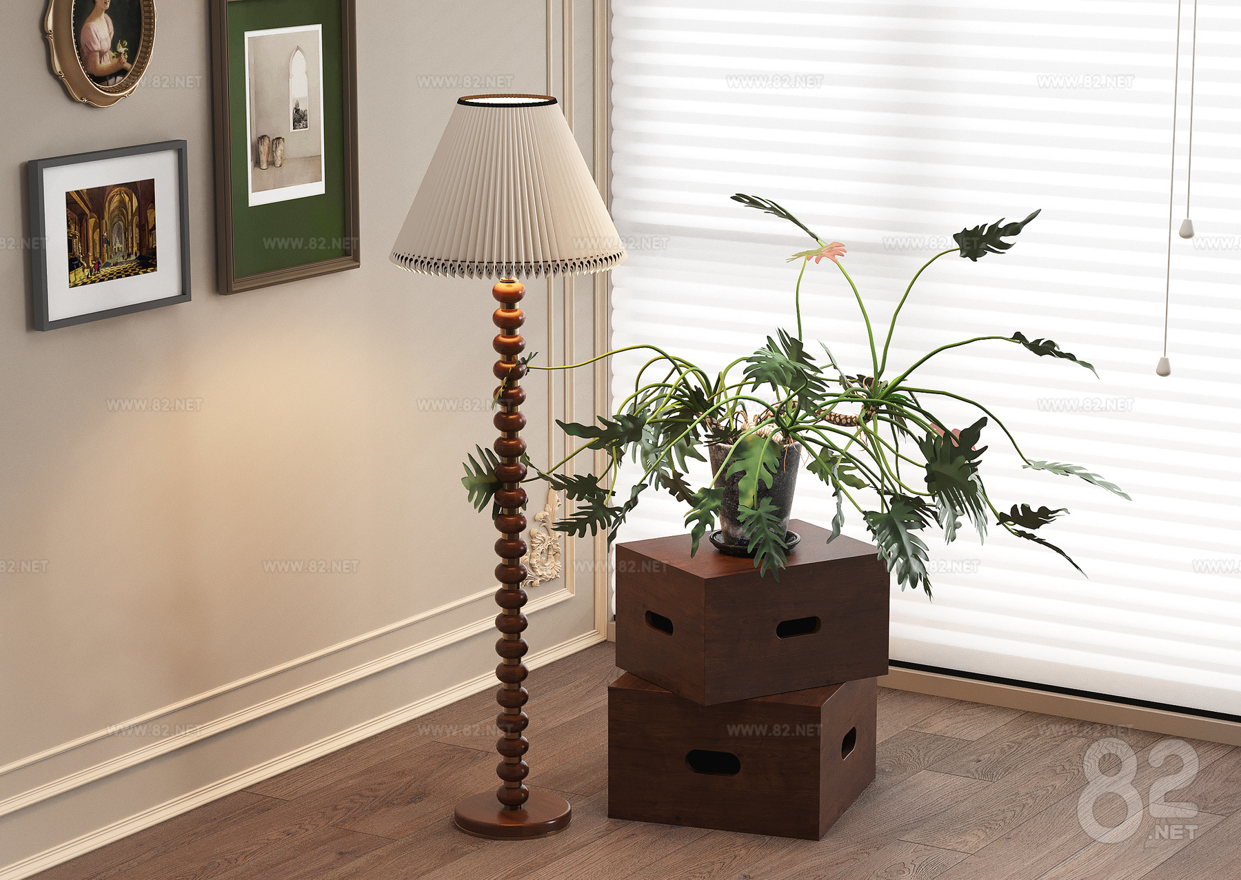 French Floor Lamp Storage Rack Green Plant Decorative Cabinet ...