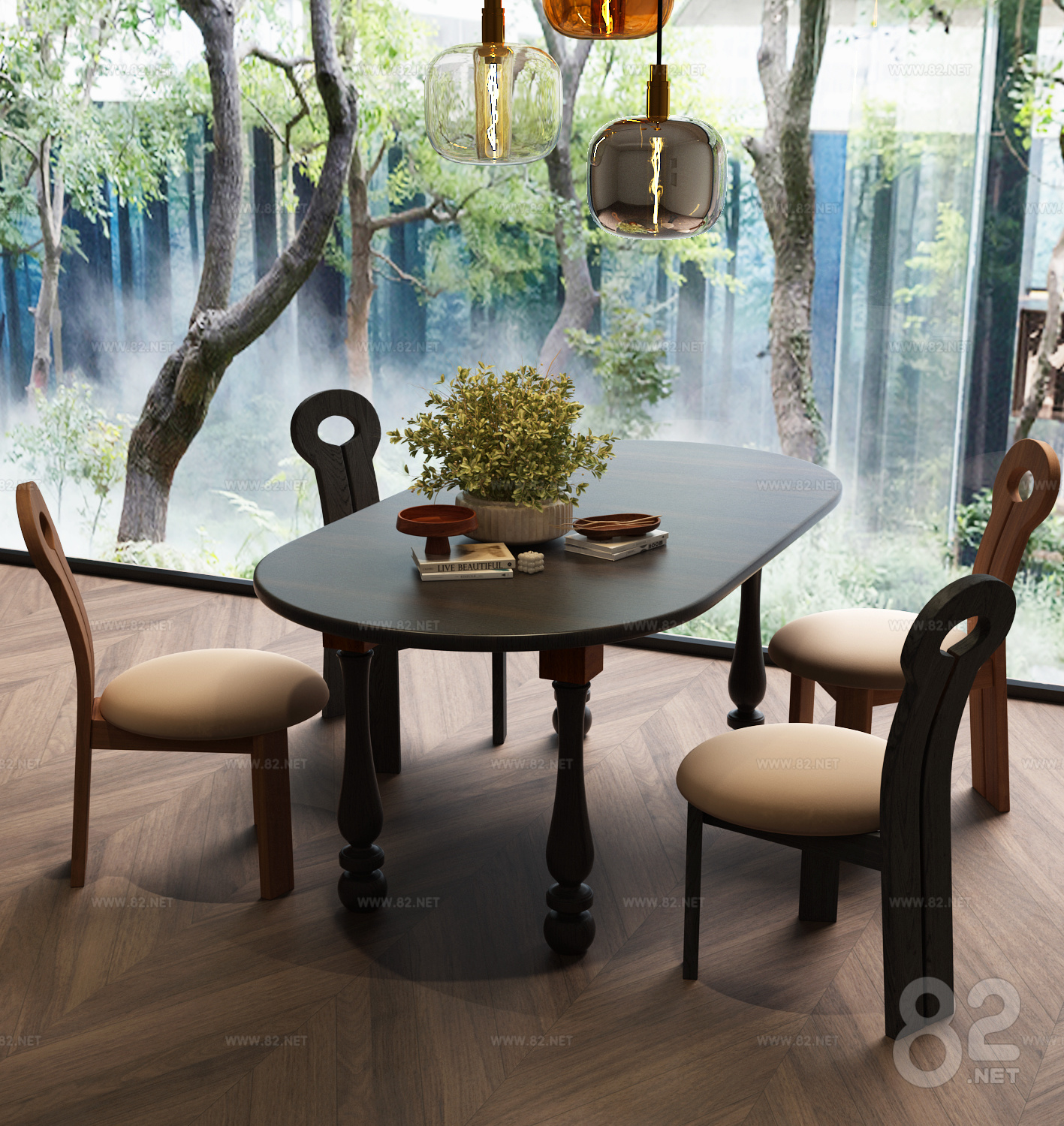 French Mid-century Style Dining Table and Chair French Vintage Dining Table and Chair Modern ...