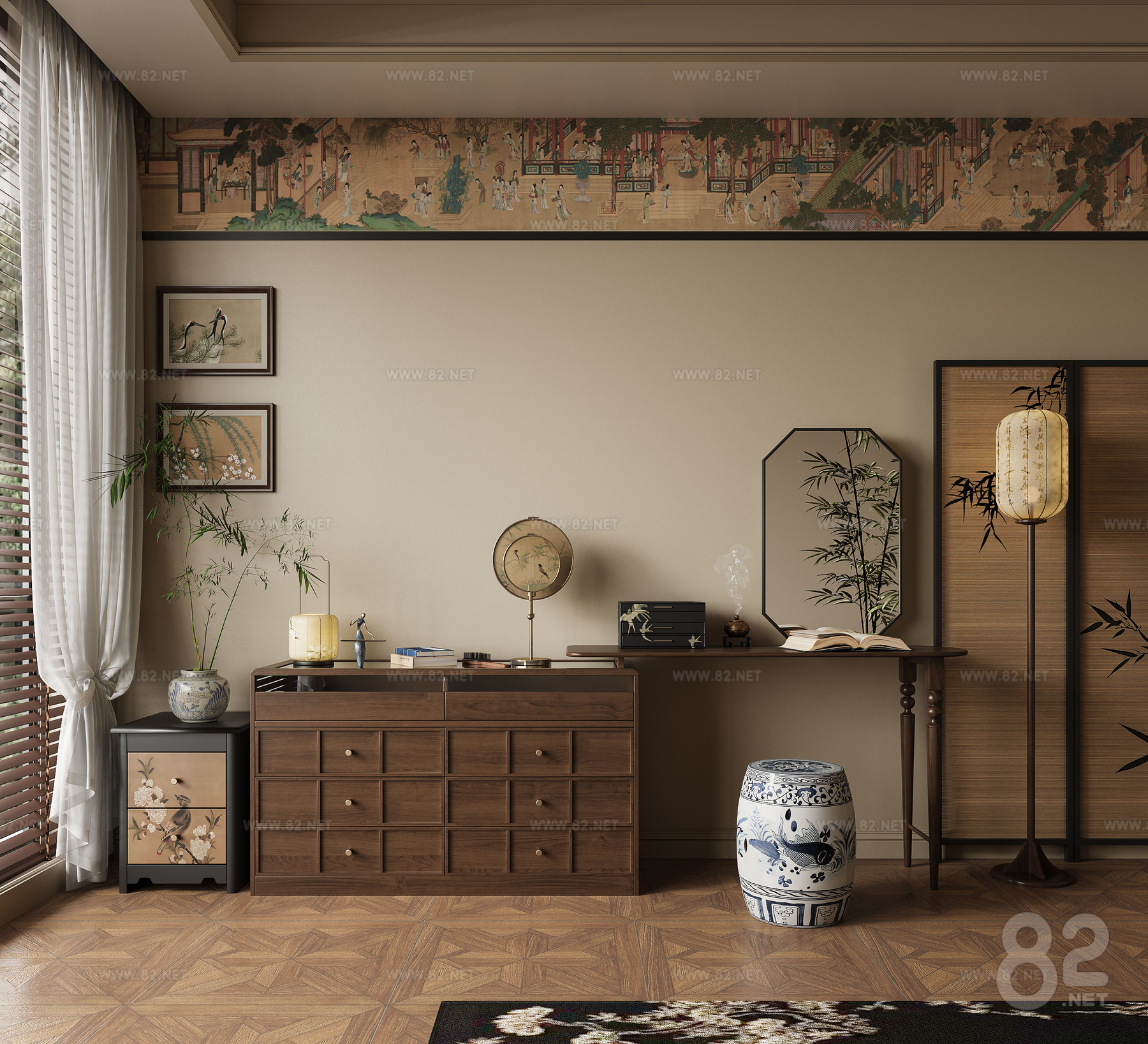 New Chinese Dressing Table Screen New Chinese Lamps New Chinese Hanging Painting Song Style ...