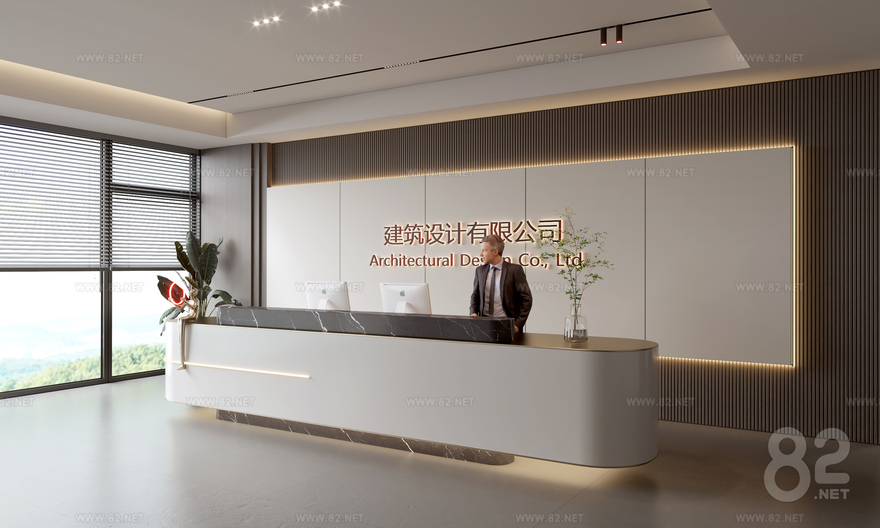 Modern Front Desk Wall Simple Background Wall Front Desk Reception Area ...