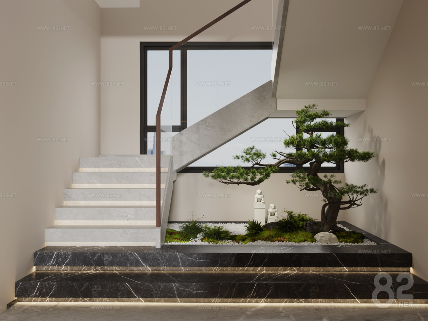 Neo-Chinese Style interior landscape staircase landscape basement ...