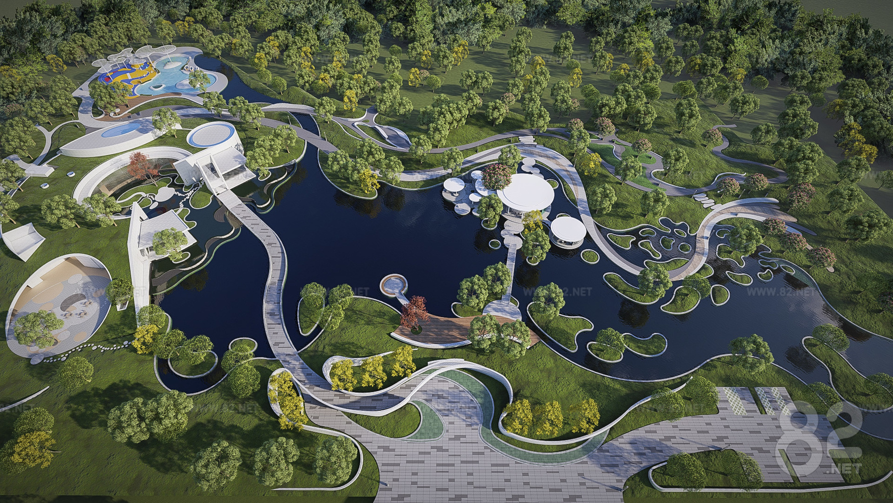 Modern Waterfront Landscape Wetland Park Landscape download | SketchUp ...