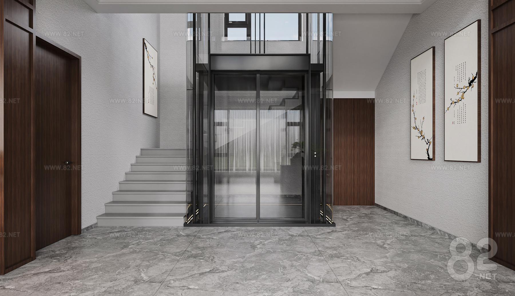New Chinese-style Elevator Elevator Aisle Entrance Staircase Stairs Modern Simple | 3Ds Max(.max ...