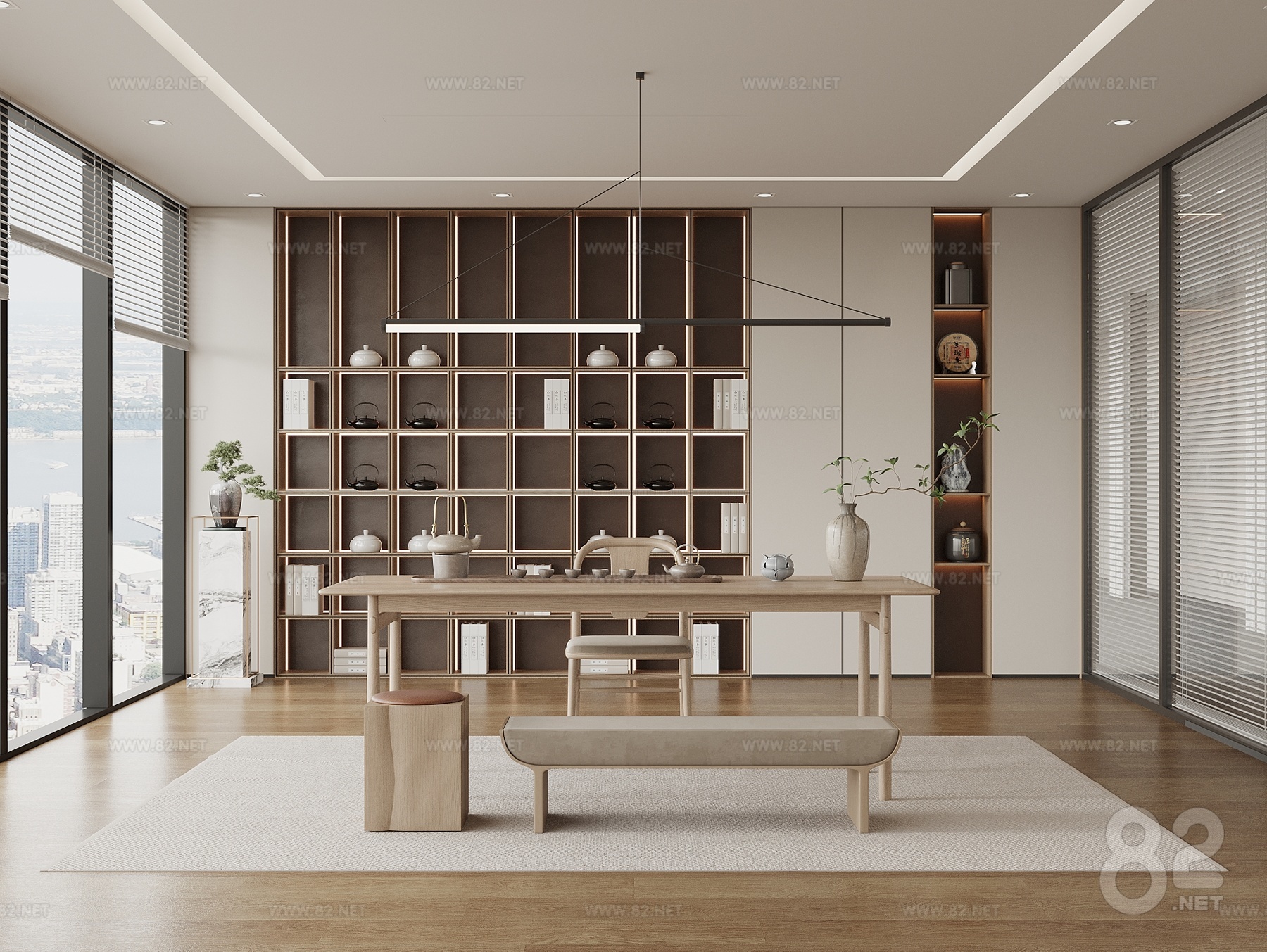 Neo-Chinese Style Tea Room Tea Table and Chair Tea Room Cabinet Tea Set ...