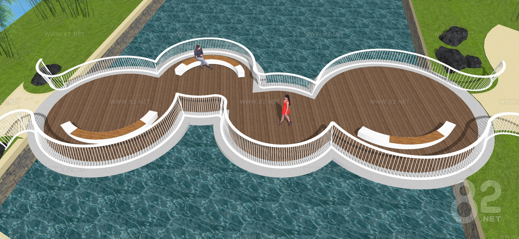 Modern special-shaped iron curved railing landscape bridge download ...