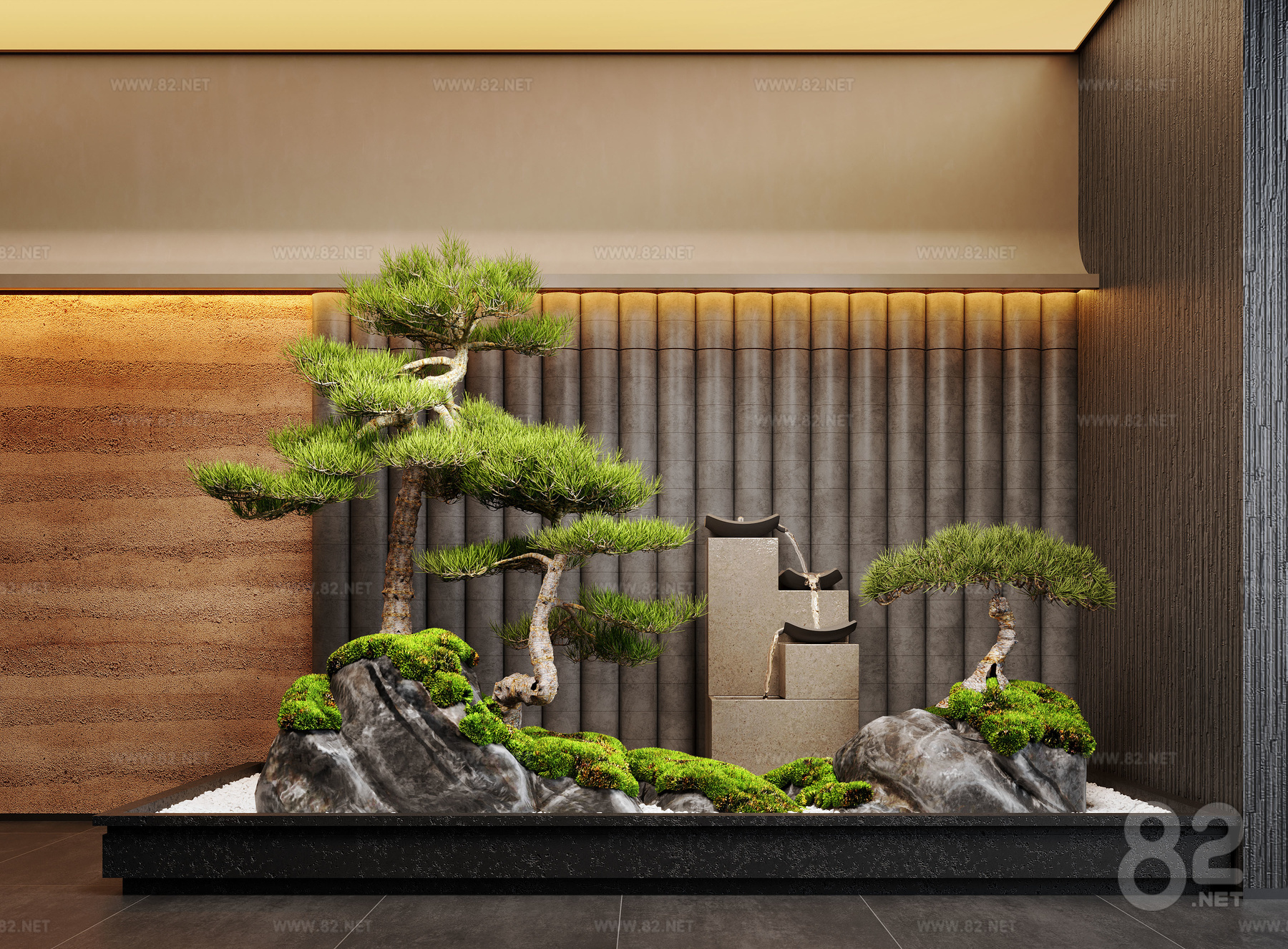 Neo-Chinese Style Indoor Landscape Plant Landscaping Pine Moss Landscape Stone download | 3Ds ...