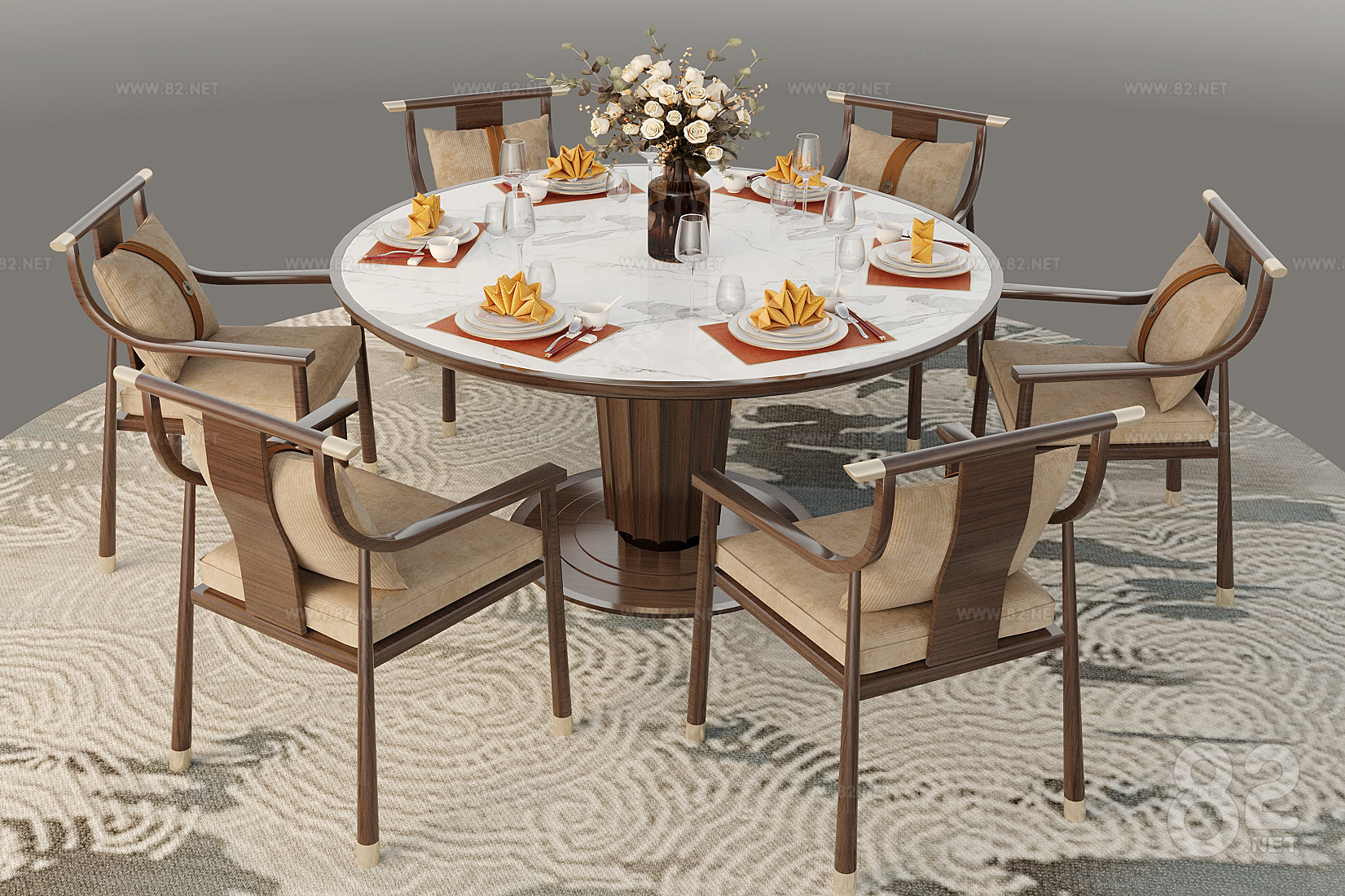 New Chinese Dining Table New Chinese Dining Table and Chair Combination ...