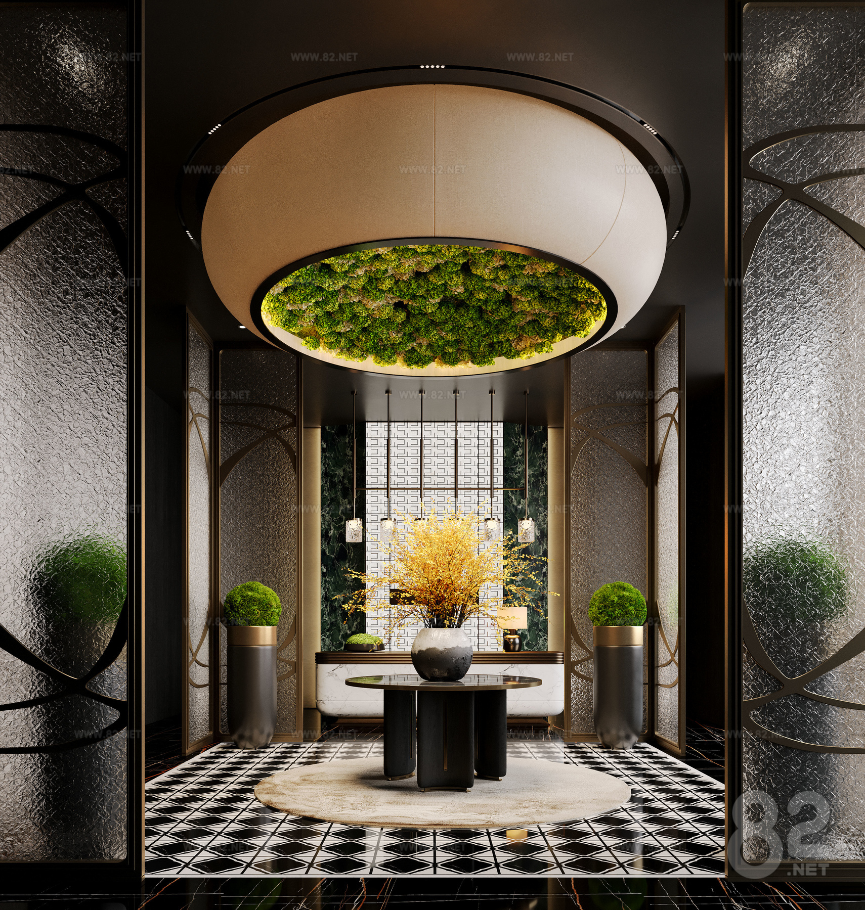 Modern hotel hall floral device glass partition | 3Ds Max(.max) - 82Models