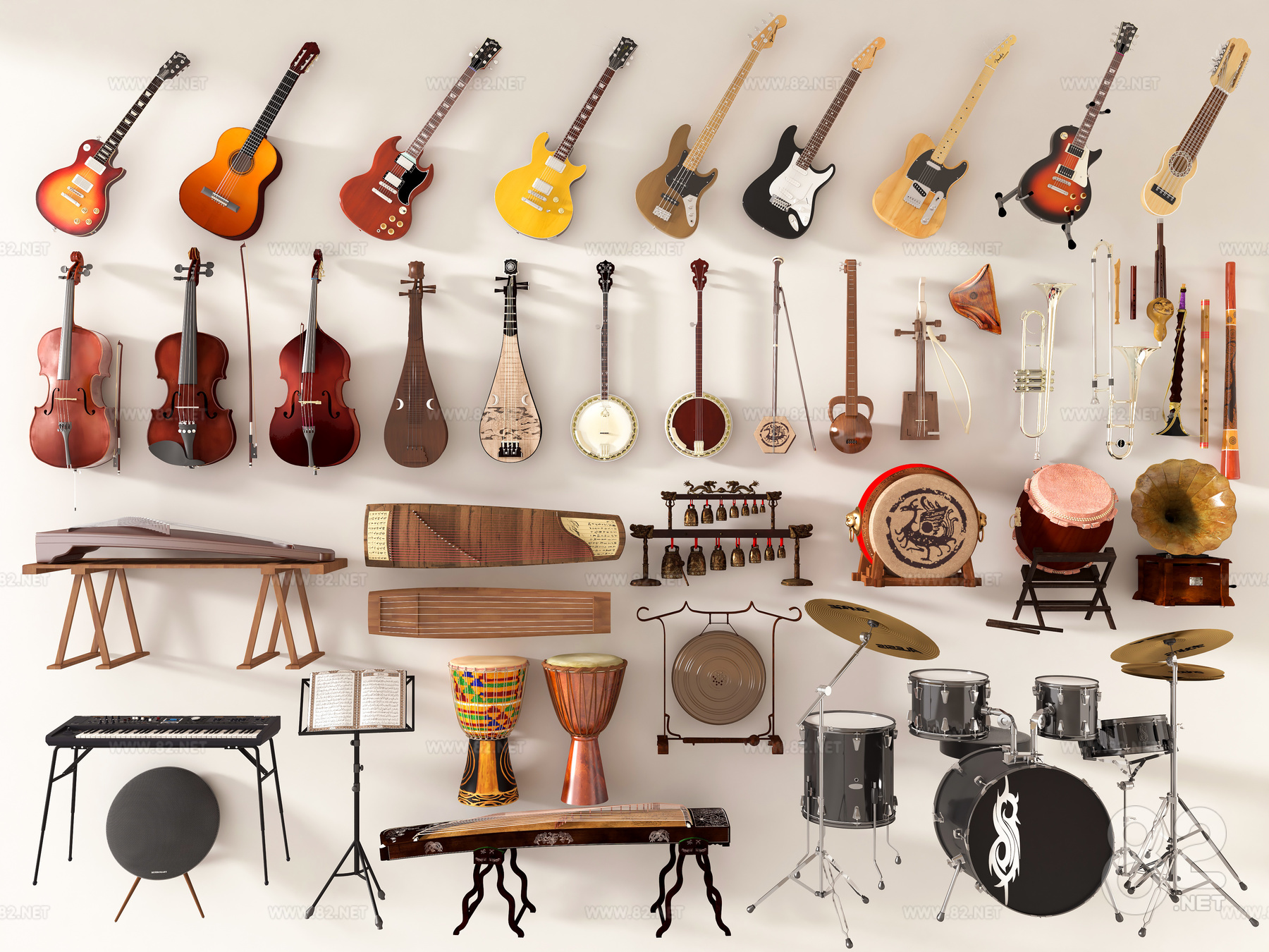 Musical Instruments Combination Traditional Musical Instruments Drums ...