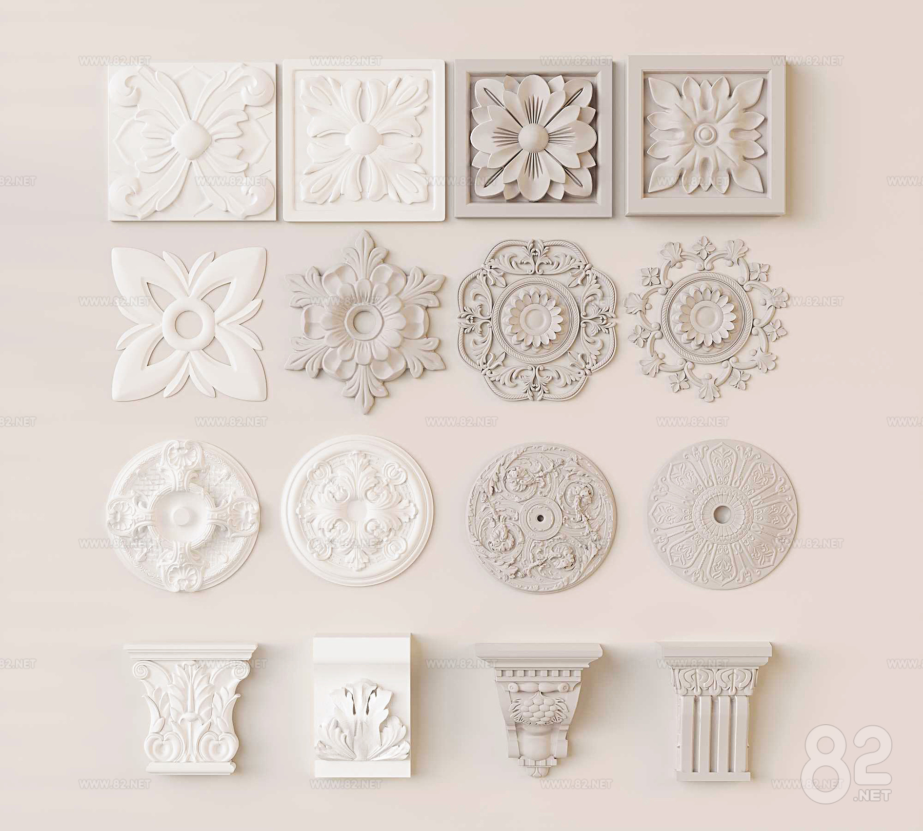 European-style carved corner flower pass gypsum carving download | 3Ds ...