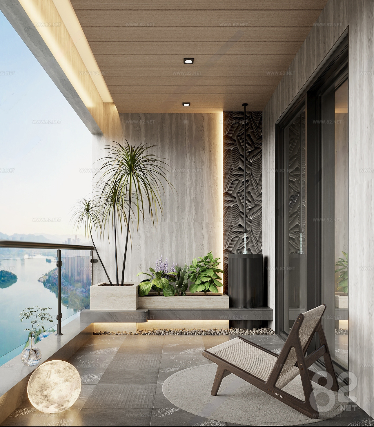 Modern Family Garden Balcony Viewing Balcony Moon Light Washing Table ...