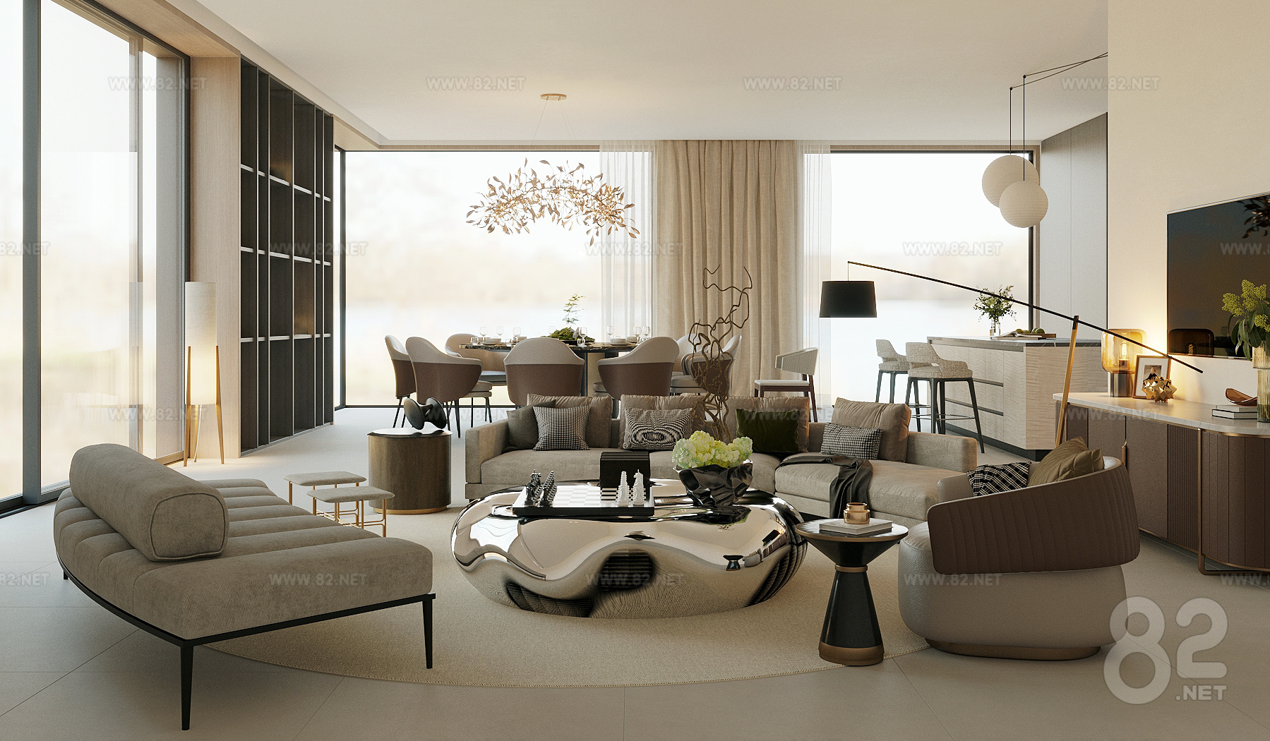 Modern Daping Floor Living&Dining Room Sofa Coffee Table Combination Horizontal Hall Guest ...