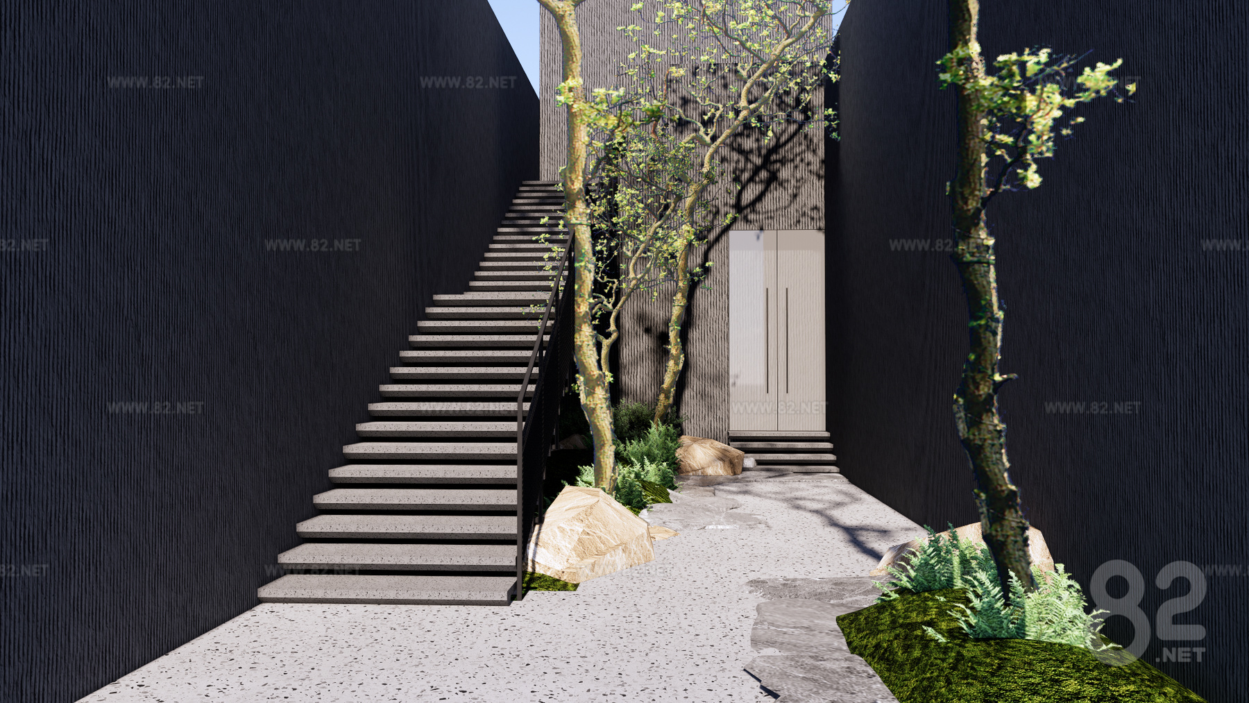 Modern Villa Courtyard Sinking Courtyard Patio Courtyard Natural Forest ...